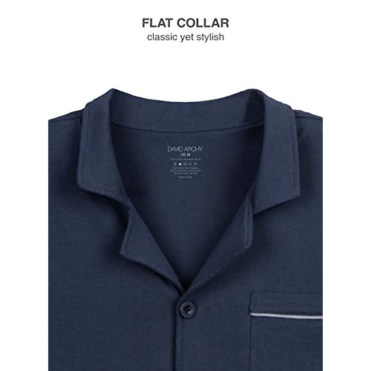 DAVID ARCHY Men's 100% Cotton Long Button-Down Sleepwear Pajama Set (M, Navy Blue)