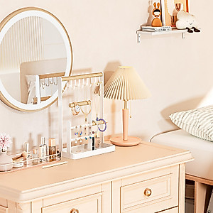 ProCase Jewelry Organizer Stand Necklace Holder, 4-Tier Jewelry Tower Rack with Earring Tray and Holes, 10 Hooks Necklaces Hanging Storage Tree Display for Bracelets Watches Earrings Rings -White