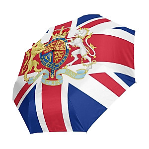 CHINEIN Travel Umbrella Auto Open Compact Folding Sun & Rain Protection London British Flag National Emblem