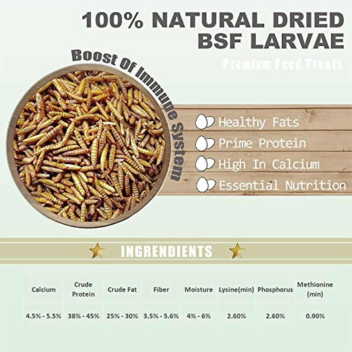 Amzey 10LBS Dried Black Soldier Fly Larva/Dried Mealworms - 100% Natural BSF Larvae - 85XMore Calcium Than Mealworms - High Calcium Treats for Chickens, Birds, Reptiles, Hedgehog, Geckos, Turtles