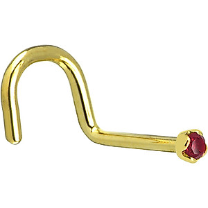 Body Candy Solid 14k Yellow Gold 1.5mm Genuine Ruby Right Nose Stud Screw 20 Gauge 1/4"