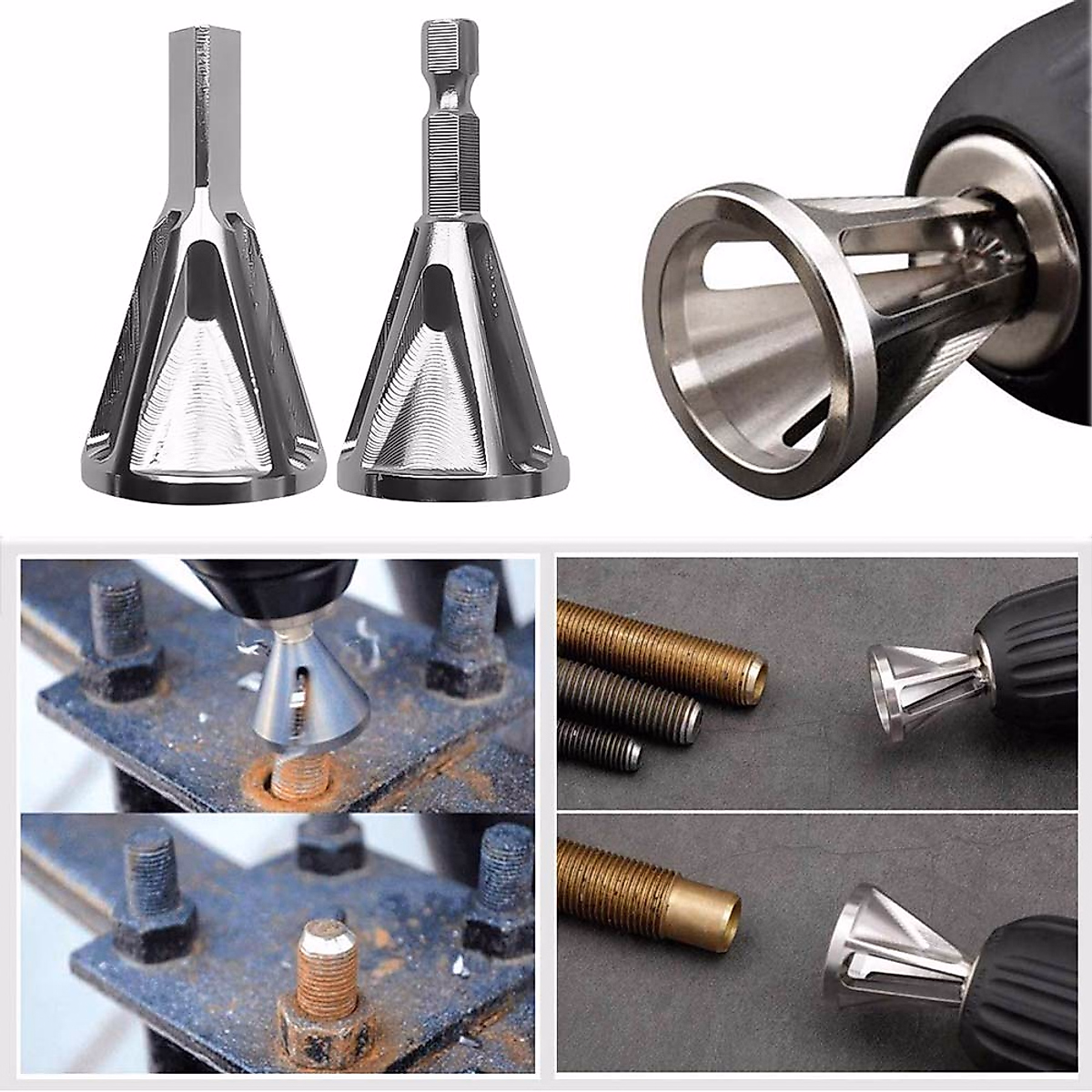 2Pcs Deburring External Chamfer Tool Stainless Steel Deburring Drill Bit Remove Burr Quickly Repairs Damaged Bolts Fits for 8-32 Bolts (Silver)