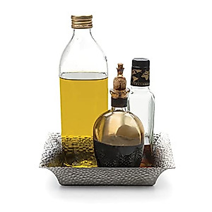 RSVP International Endurance Collection Stainless Steel Kitchen Counter Decor, Sponge & Dish Soap Sink Protector Tray/Holder, Dishwasher Safe, 8.25" Square, Embossed Matte Silver