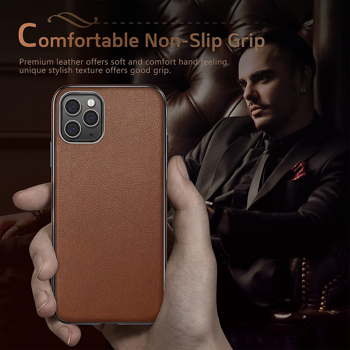 LOHASIC for iPhone 12 Case for iPhone 12 Pro Case, Luxury Leather Slim Business Classic Non Slip Soft Grip Shockproof Protective Cover Compatible with iPhone 12/12 Pro 5G 6.1 inch - Brown