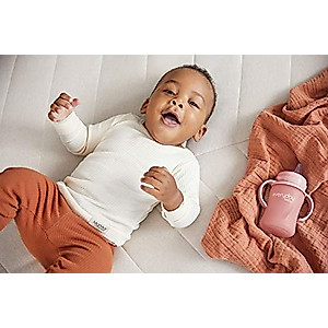 everyday baby Glass Sippy Cup with Silicone Sleeve, Spout, Drinking Handles, and Protective Cap - 150ml (5oz) - Rose Pink (for babies 6 months and up)