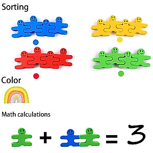 umbresen Wood Balance Building Blocks Stacking Games Toys for Kids Children Toddlers Preschool Boys and Girls Learning Educational Fine Motor Skill Toy 3D Wooden Assembled 4 Color,16 Pieces