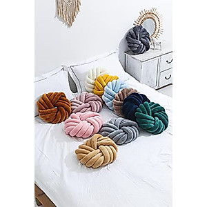 Knotted Throw Pillow, 13.7'' Round Pillows Decorative Throw Pillows for Couch Chair Sofa Cushion, Knit Knot Ball Pillow for Living Room Bedroom Car, White