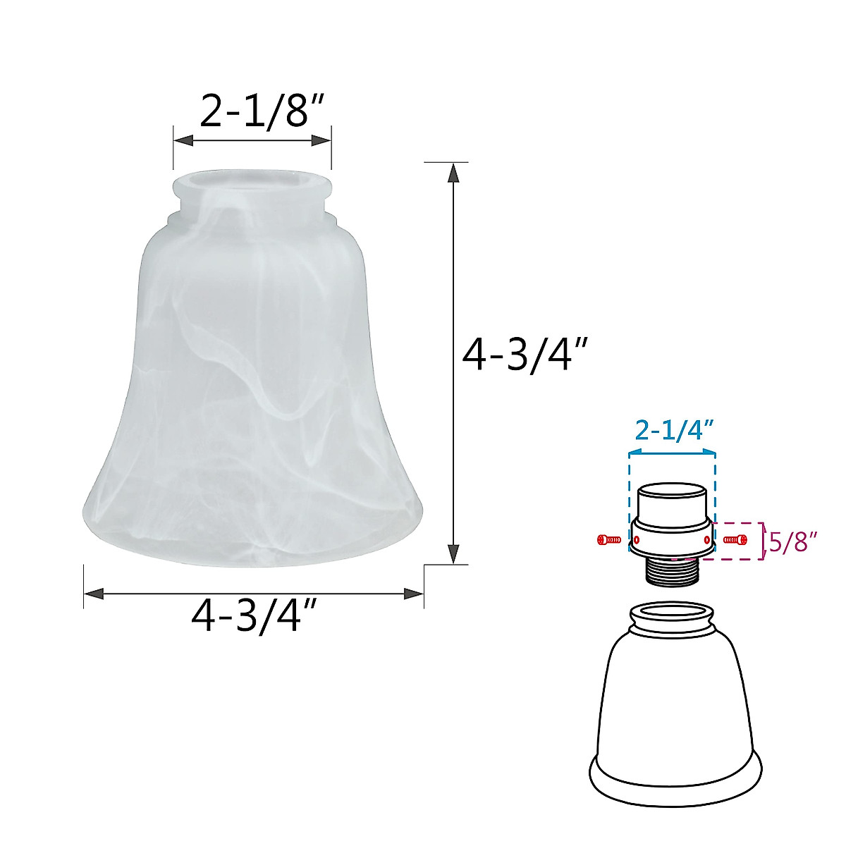 Aspen Creative 23030-4A Transitional Alabaster Bell Shape Ceiling Fan Glass Shade 2-1/8" Fitter, 4-3/4" D x 4-3/4" H, 4 Pack