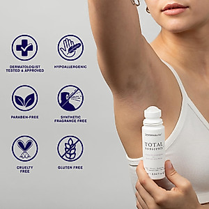 DERMAdoctor Total NonScents Ultra-Gentle Antiperspirant Sensitive Skin. Unscented, Clinical Strength Antiperspirant for Men & Women; Hypoallergenic Roll On Deodorant - 3 oz