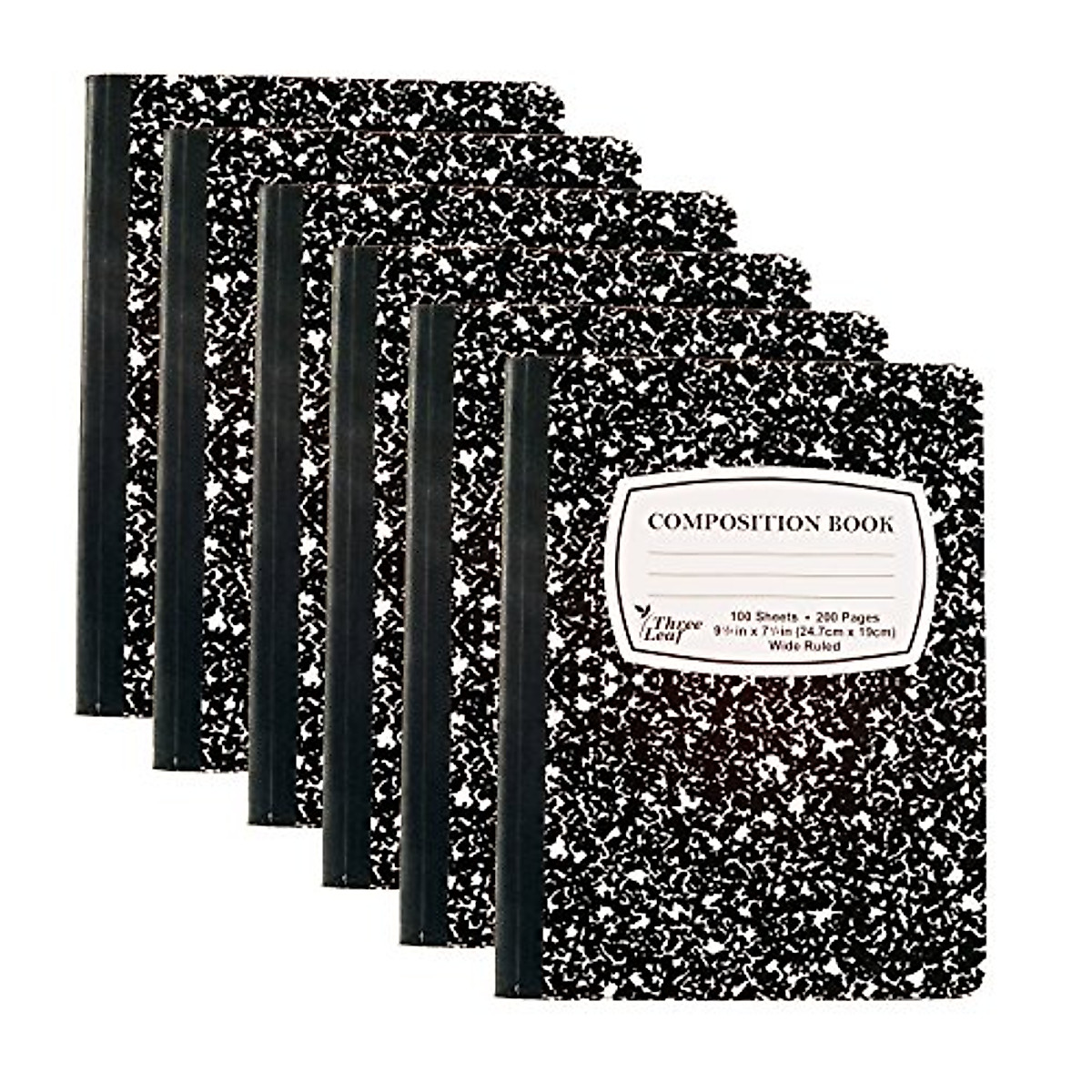 6-Pack Black Marble Composition Notebook, 9-3/4" x 7-1/2", Wide Ruled, 100 Sheet - 18 Piece School Combo Pack, Pens - Highlighters - Mechanical Pencils - Refills (6 Notebooks, 18 Combo Pack)