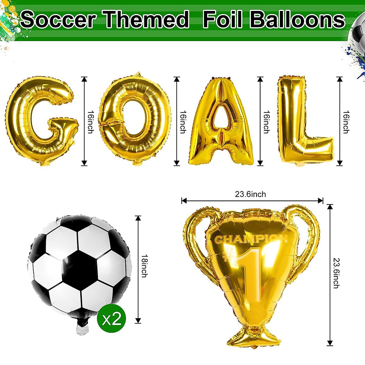 HJINGY 280 PCS Soccer Party Decorations, Soccer Themed Birthday Party Supplies Includes Soccer Balloons, Curtains, Happy Birthday Banner, Tablecloth, Plates, Napkins, Cake Toppers for Boys Sport Party