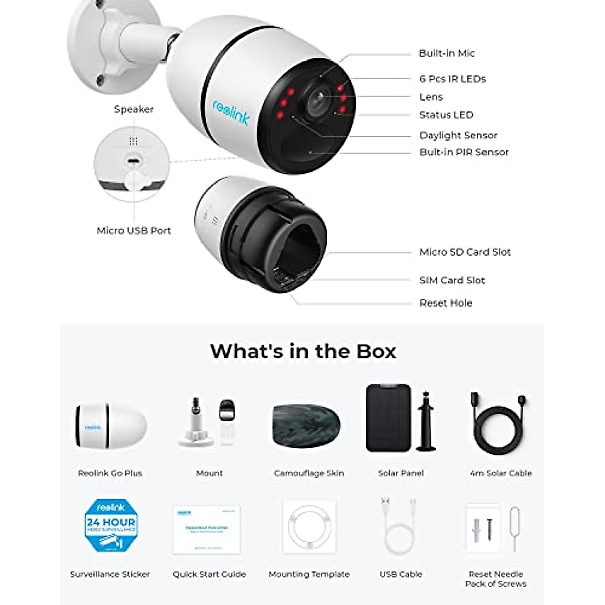 REOLINK 4G LTE Cellular Security Camera Outdoor, Wireless Solar Powered Rechargeable Battery, 4MP Night Vision, Smart Person/Vehicle Detection, Time Lapse, No WiFi Needed, Go Plus with Solar Panel