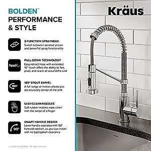 KRAUS Bolden Commercial Style 2-Function Single Handle Pull Down Kitchen Faucet in Chrome, KPF-1610CH (Pack of 1)