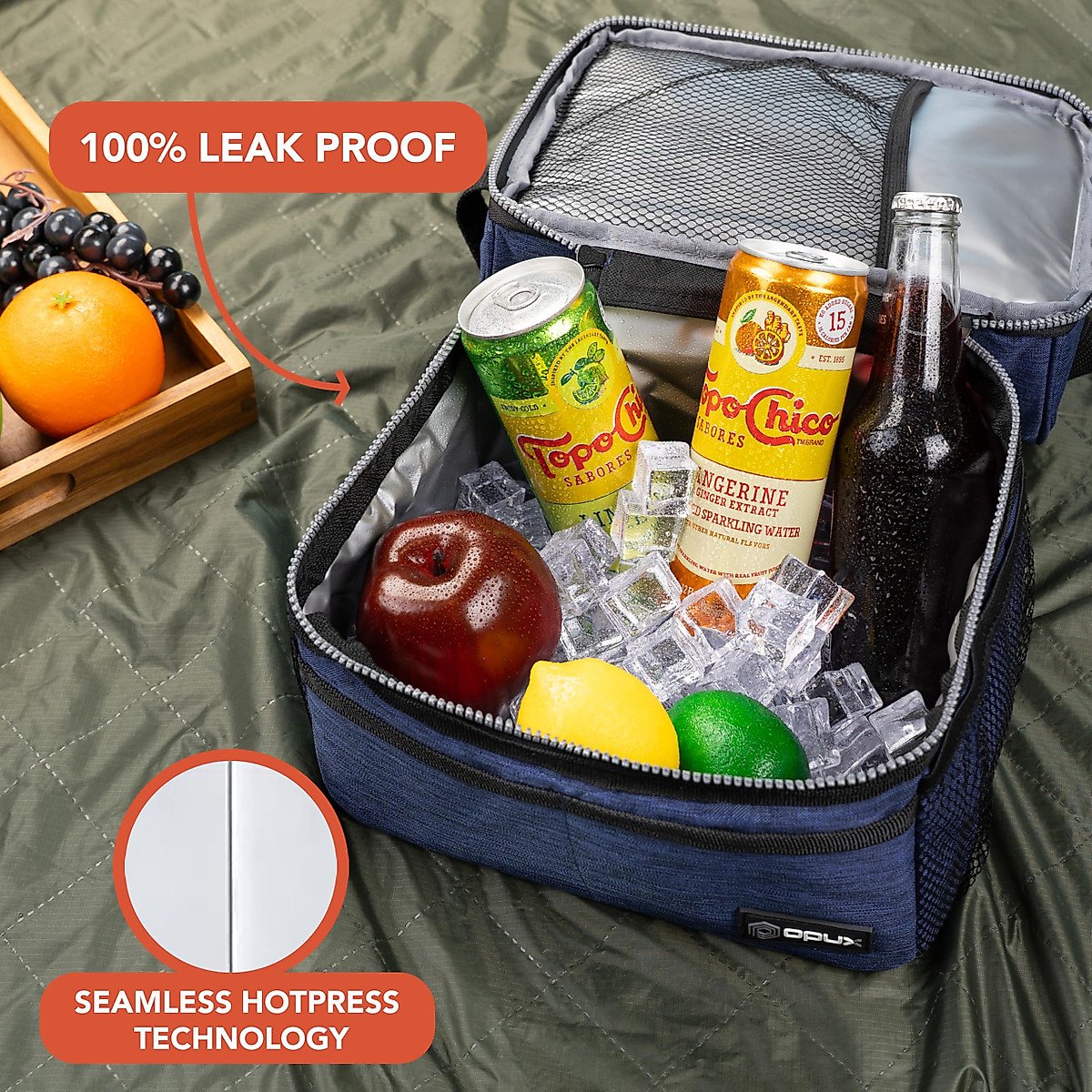 OPUX Lunch Box For Men Women, Insulated Large Double Decker Lunch Bag, Charcoal Gray, 10x7.5x10 Inches