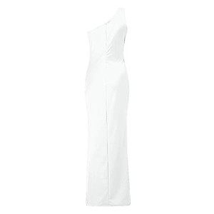 Dresses for Women 2023 One Shoulder Bodycon Slit Ruffle Maxi Dress Casual Summer 2023 Fashion Spring Formal Party Wedding Guest Cocktail Mother of The Bride Sexy Dresses Clothes White XXL