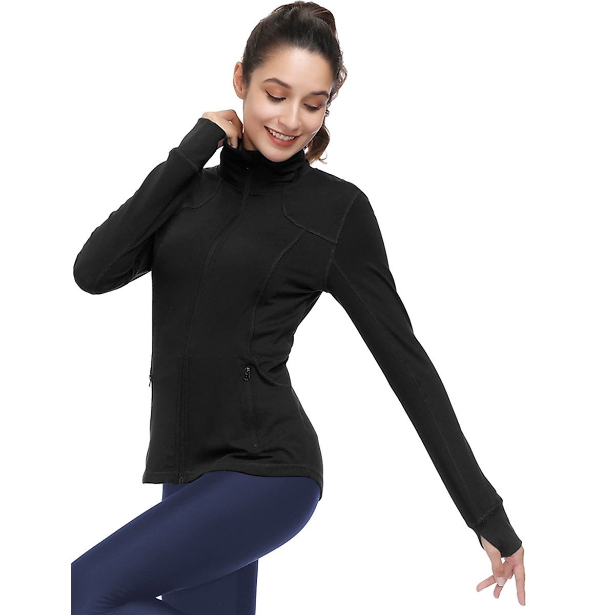 Dolcevida Womens Sports Jackets Zip Up Workout Yoga Jacket with Pockets