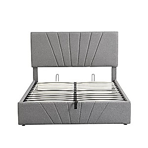 Harper & Bright Designs Full Bed with Storage Underneath, Upholstered Platform Bed with Lift Up Storage, Wooden Bed Frame with Tufted Headboard, No Box Spring Needed (Full Size, Gray)