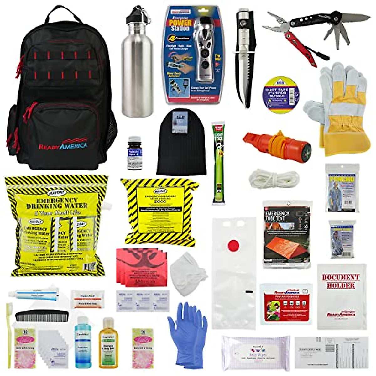 Ready America 72 Hour Elite Emergency Kit, 1-Person, 3-Day Backpack, Includes First Aid Kit, Survival Blanket, Emergency Food, Portable Disaster Preparedness Go-Bag for Earthquake, Fire, Flood