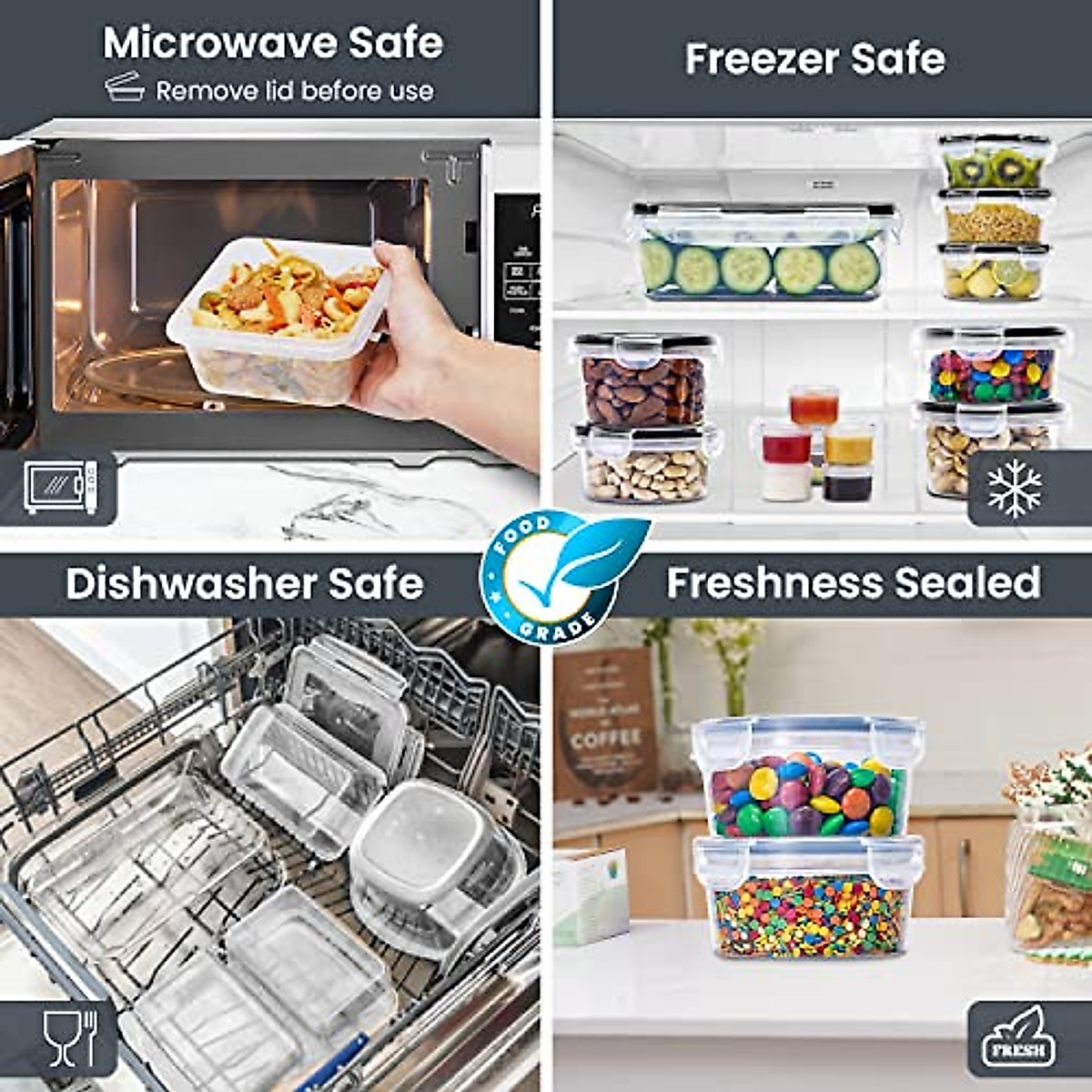 52 Pcs Food Storage Containers with Lids-(26 Stackable Clear Plastic Containers with 26 Lids) BPA-Free 100% Airtight Kitchen and Pantry Organization, Microwave, Dishwasher Safe with Labels & Marker