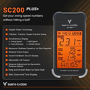 Voice Caddie SC200Plus Portable Golf Launch Monitor and Swing Analyzer with Real-Time Shot Data Tracking - 12-Hour Battery Life
