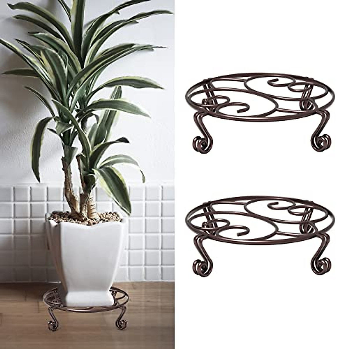 Yimobra Metal Plant Stand for Flower Pot 2 Pack Heavy Duty Potted Holder Indoor Outdoor Metal Rustproof Iron Garden Container Round Supports Rack for Planter (2PC Brown,11.8 Inches)