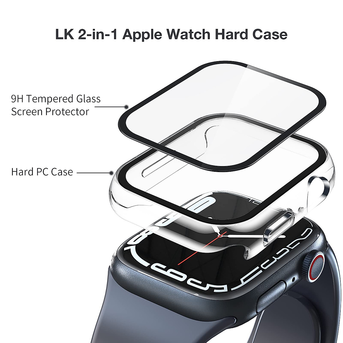 LK 2 Pack Hard PC Case with Tempered Glass Screen Protector Compatible for Apple Watch Series 6 SE 40mm, Ultra-Thin Overall Protective Cover for Apple Watch 6 SE 40mm (Clear)