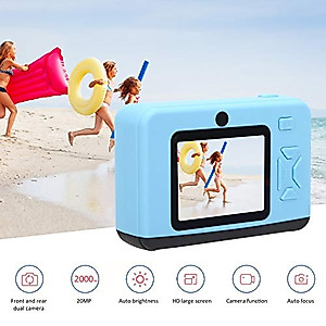 Okuyonic Children Camera, 20MP HD Children Video Camera Anti‑Drop Cute Look IPS Screen for Home(Blue)