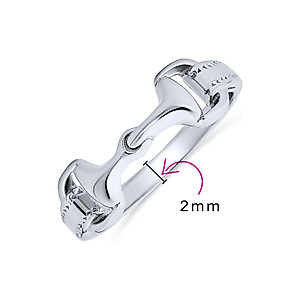 Personalize Cowgirl Equestrian Lover Double Horse Snaffle Bit Band Ring Western Jewelry For Women Teen .925 Sterling Silver Customizable