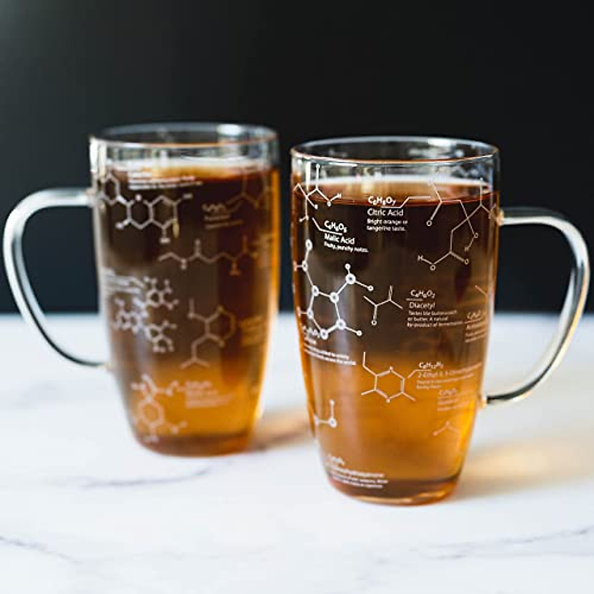 Greenline Goods Glass Chemistry Glass Tea Cups - 18 oz Tumbler Science of Tea Beaker Mug (Set of 1) - Etched with Tea Chemistry Molecules - Perfect for Caffeine Lovers, Teachers, Engineers And More