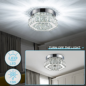 HomLaiting Mini Crystal Chandelier LED Flush Mount Ceiling Light Fixture, 7.8' x 3.94', Cool White for Bedroom, Hallway, Bathroom, Kitchen, Office