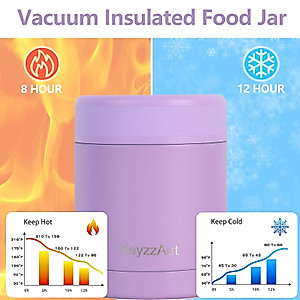 KeyzzAut Insulated Food Container 12oz Vacuum Insulated Food Jar Soup Thermos for Hot and Cold Food Kids Leak-Proof Stainless Steel Lunch Box Food Lunch Container(Purple)