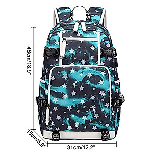 JiaYou Boys Junior Middle School Backpack Men USB High Middle School Laptop Bag Stars Pattern Casual Daypack(Color E,22 Liters)