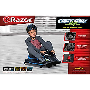 Razor Crazy Cart Shift for Kids Ages 6+ (Low Speed) 8+ (High Speed) - 12V Electric Drifting Go Kart for Kids - High/Low Speed Switch and Simplified Drifting System, for Riders up to 120 lbs,Black/Blue