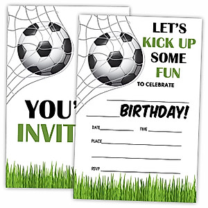 AWSICE Soccer Birthday Party Invitations, Sports Invite Cards (20-Pack) with Envelopes, Birthday Party Supplies Decorations(4"x6")-C13
