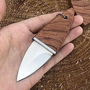 HUAAO 4.6'' Mini Knife, Pocket Knife with 440C Blade Wood Handle, Small Knife Fixed Blade Knife with Sheath for EDC Opening Package Collection Gift