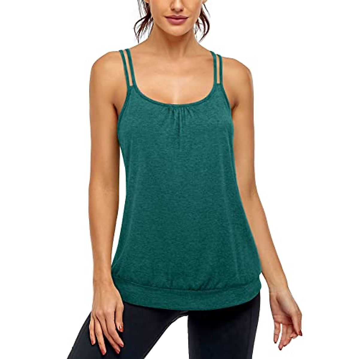 Miusey Yoga Tops for Women Loose Fit Womens Tank Tops Loose Fit Knit Sleeveless Bottom Banded Strappy Lightweight Active Tunic Tank Tops Green XX-Large