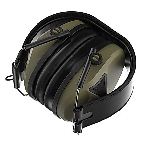 Defender Safety Decitech E1 Electronic Active Hearing Protection, Shooting, Range, Hunting, Tactical Earmuffs, 24 NNR Rated. (Olive Green)