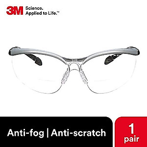 3M Safety Glasses, BX Dual Readers, +1.5, ANSI Z87, Anti-Fog Clear Lens, Gray/Black Frame, Adjustable Length Temples and Lens Angle
