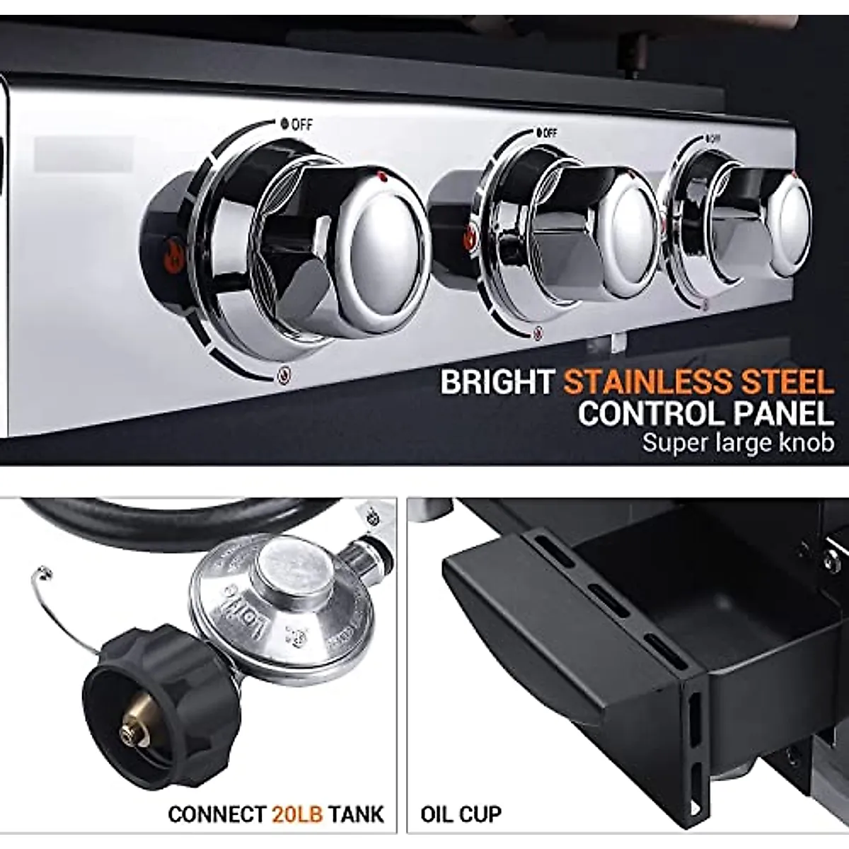 Portable Propane Gas Grill 23 in,Tabletop Griddle with 3 Burners, Stainless Steel Ideal for Outdoor Cooking, Camping, Tailgating or Picnicking Generic-111