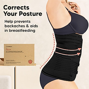 KeaBabies 3 in 1 Postpartum Belly Support Recovery Wrap and Bamboo Viscose Nursing Pads Bundle - Pregnancy Belly Support Band - 14 Washable Pads + Wash Bag