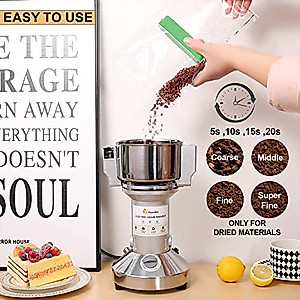 FoundGo Electric Grain Mill 10.6oz/300g Commercial Grain Grinder Stainless Steel Powder Grinding Machine 25,000rpm Pulverizer for Spice/Coffee/Flour/Pepper/Herb Superfine (300g, Standing)