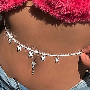 Jeweky Halloween Crystal Butterfly Waist Chain Belly Silver Belt Body Chains Summer Beach Body Accessories Jewelry for Women