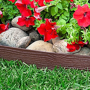 EasyFlex Tall Wall No-Dig Ladscape Edging with Anchoring Spikes, 2.5 in. Tall Straight Top Plastic Garden Border with Woodgrain Texture, 40 Foot Kit, Brown (3220BRE-40C)