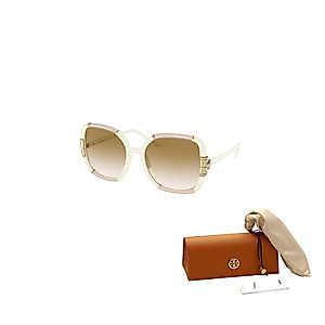 Tory Burch TY9071U 189913 57MM Transparent Beige/Ivory/Beige Gradient Square Sunglasses for Women + BUNDLE With Designer iWear Eyewear Kit