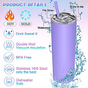 16 Packs Skinny Tumblers with Straws and Lids, 20 oz Stainless Steel Slim Tumblers Double Wall Vacuum Insulated Coffee Cups Solid Color Thin Travel Mug for Hot Cold Drink, 16 Colors