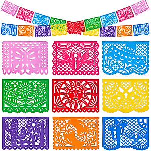 DomeStar Mexican Party Banner, 18Ft Plastic Fiesta Banner Papel Picado Banner Multicolor Cinco De Mayo Decorations for Mexican Theme Party Birthday Dia De los Muertos