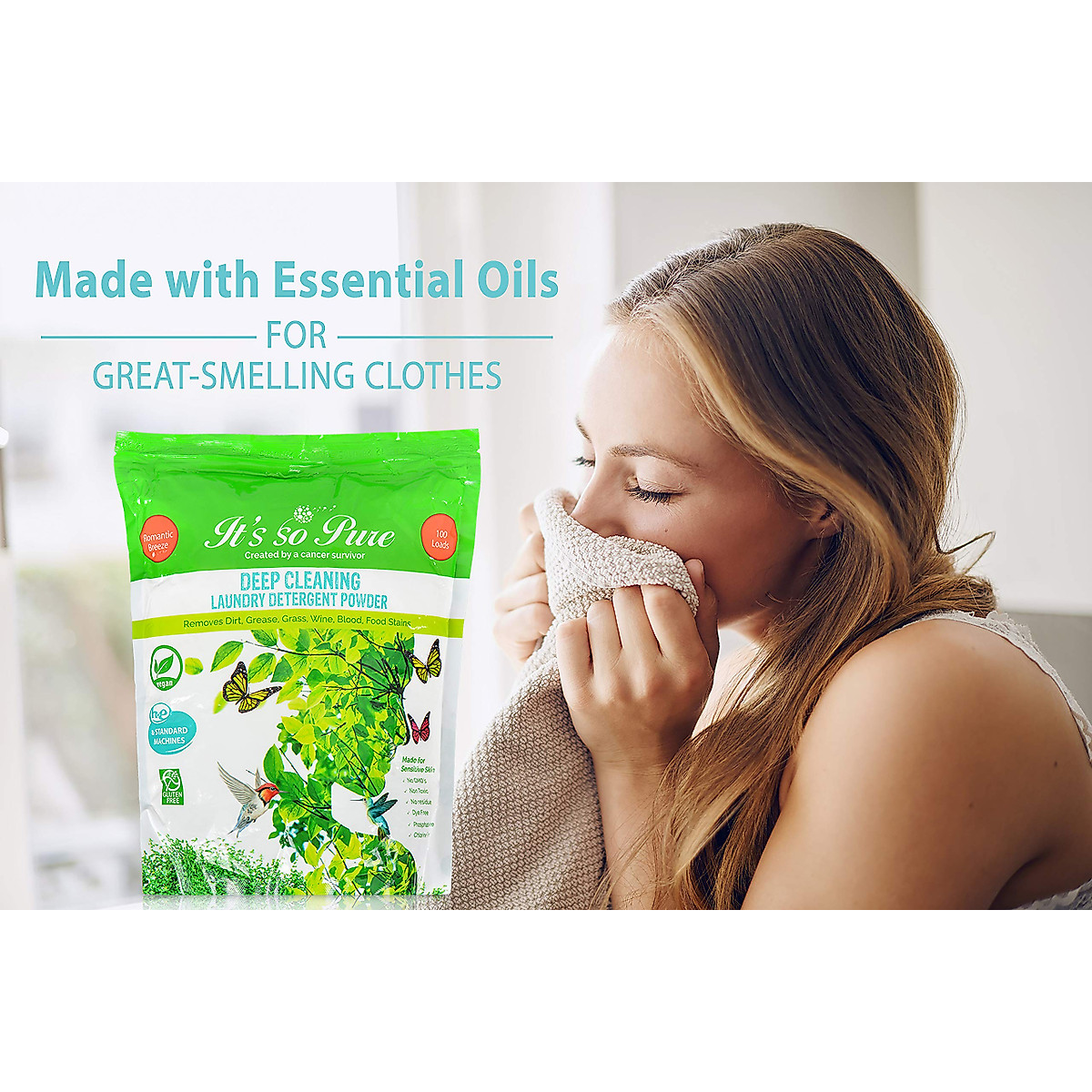 It’s So Pure Eco Friendly Washing Detergent – Skin Friendly Scented Laundry Soda to Remove Stubborn Stains – Best Fragrance HE Washing Powder (Romantic Breeze, 100 Loads)