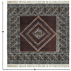 Casavani Hand Block Printed Cotton Carpet Geometric Brown Area Dhurrie Best Uses For Home/Office 5x8 Feet Rugs for Bedroom,Living Room,Kids Room,Hallway Enterway,Kitchen 8x11 Feet