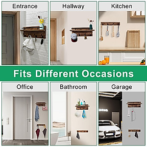 kansata Coat Rack Wall Mount with Shelf Storage Set of 2, Wood Coat Hooks Key Holder for Wall, Heavy Duty Wall Mounted Hooks for Hanging Hats, Purses, Caps, Clothes, Pants - 8 Hooks