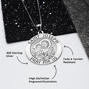 PicturesOnGold.com Saint Joseph Round Religious Medal EXCLUSIVE - Sterling Silver - 2/3 x 2/3 Inch